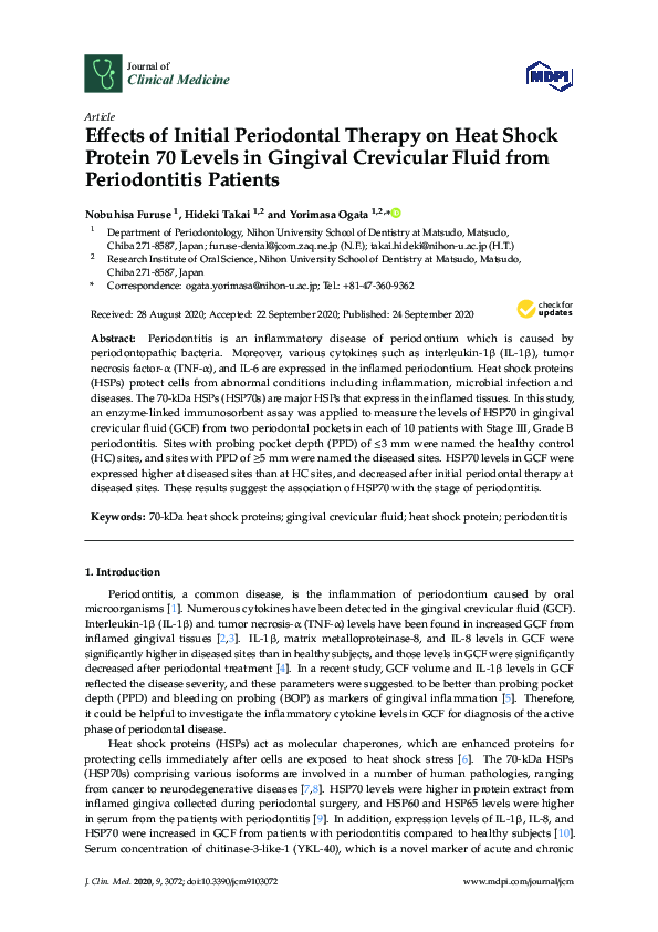 (PDF) Effects of Initial Periodontal Therapy on Heat Shock Protein 70 ...