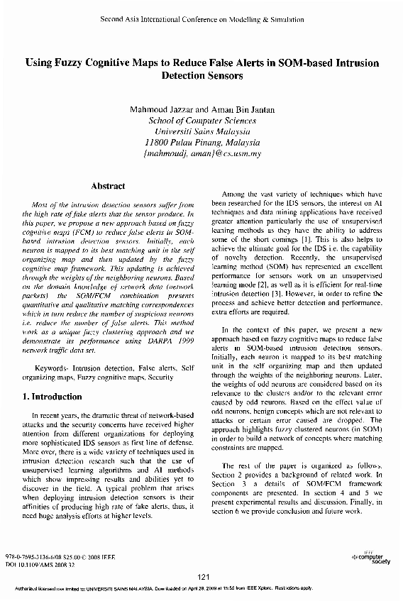 (PDF) Using Fuzzy Cognitive Maps to Reduce False Alerts in SOM-Based Intrusion Detection Sensors