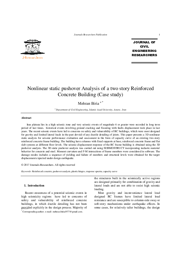 (PDF) Nonlinear static pushover Analysis of a two story Reinforced Concrete Building (Case study)