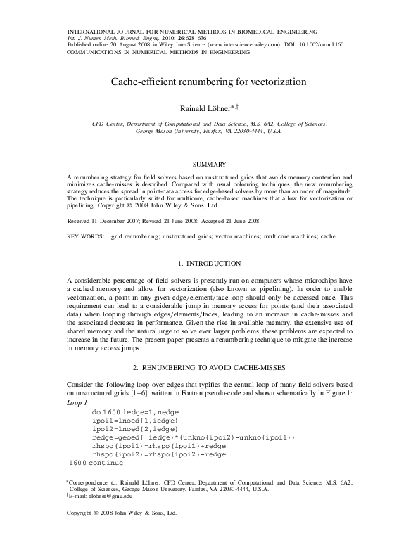 (PDF) Cache-efficient renumbering for vectorization