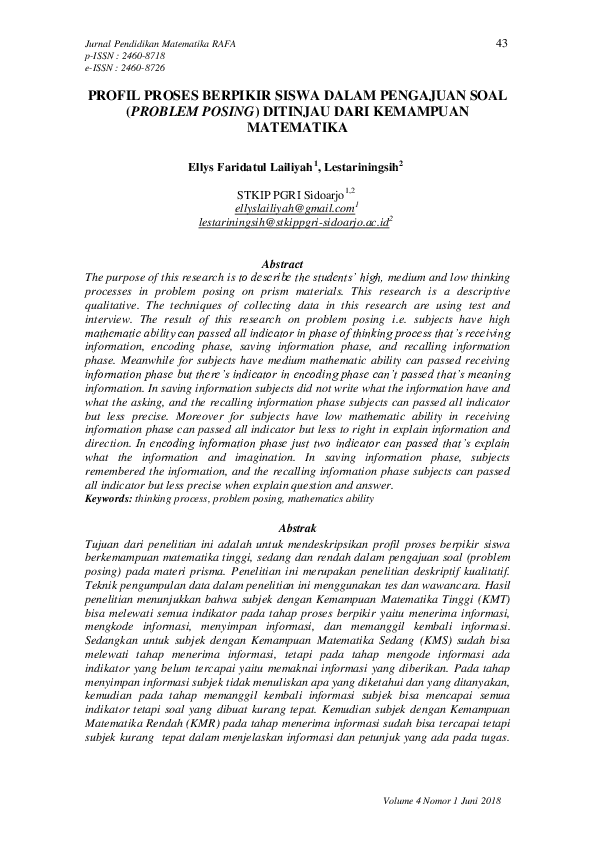(PDF) Profil Proses Berpikir Siswa Dalam Pengajuan Soal (Problem Posing) Ditinjau Dari Kemampuan ...