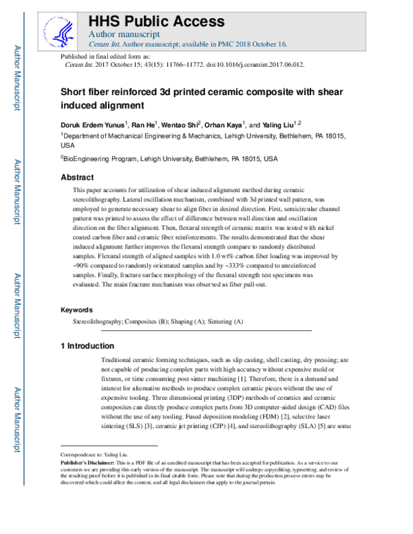 (PDF) Short fiber reinforced 3d printed ceramic composite with shear ...