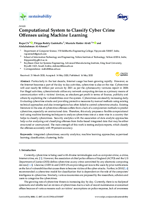 (PDF) Computational System to Classify Cyber Crime Offenses using Machine Learning