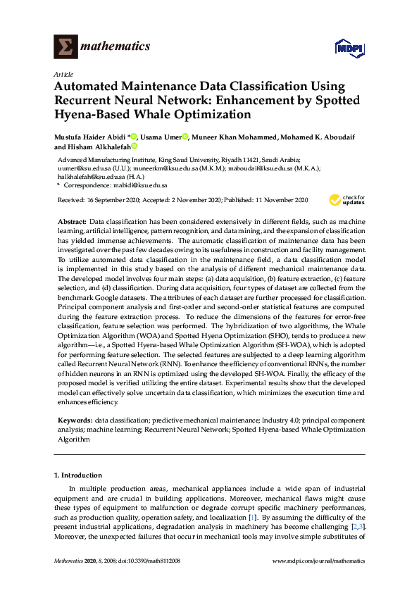 (PDF) Automated Maintenance Data Classification Using Recurrent Neural Network: Enhancement by ...