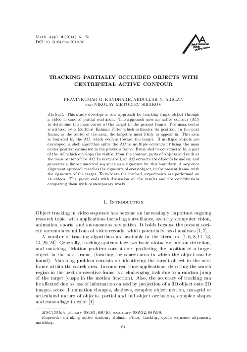 (PDF) Tracking partially occluded objects with centripetal active contour (PDF) Tracking partially occluded objects with centripetal active contour