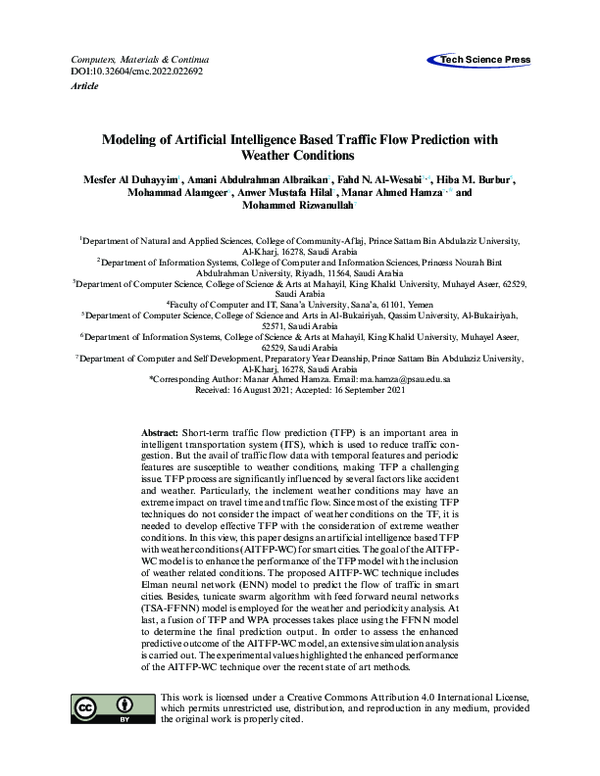 (PDF) Modeling of Artificial Intelligence Based Traffic Flow Prediction with Weather Conditions