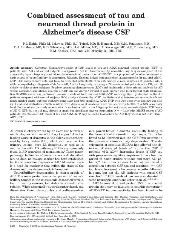 (PDF) Combined assessment of tau and neuronal thread protein in ...