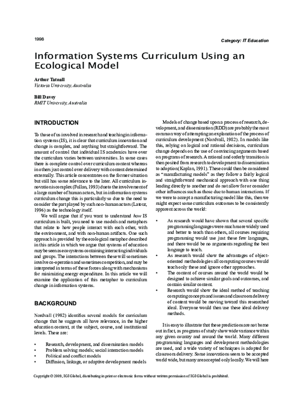 Pdf Information Systems Curriculum Using An Ecological Model