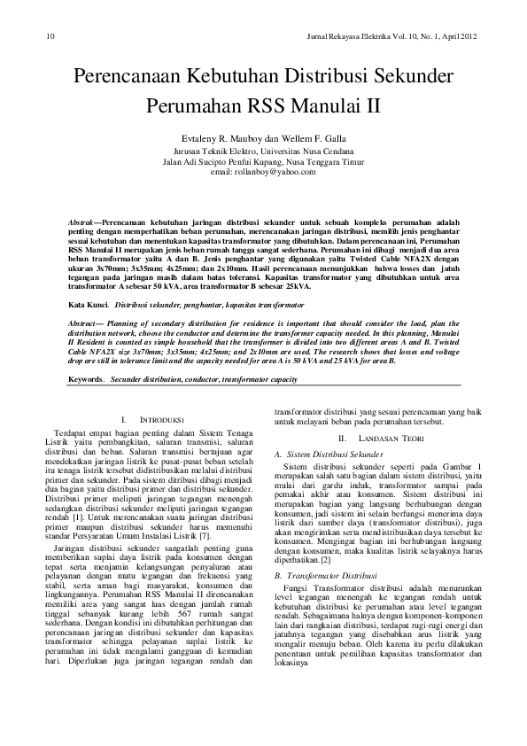 (PDF) Perencanaan Kebutuhan Distribusi Sekunder Perumahan RSS Manulai II