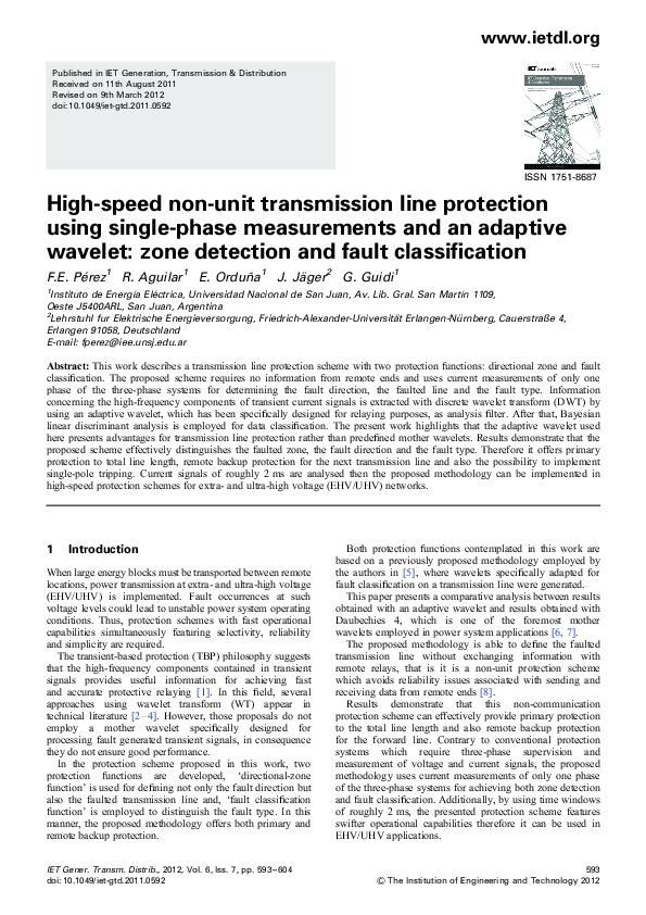(PDF) High-speed non-unit transmission line protection using single-phase measurements and an ...