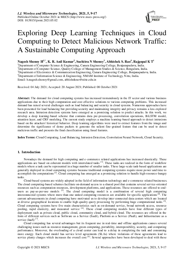 (PDF) Exploring Deep Learning Techniques in Cloud Computing to Detect ...
