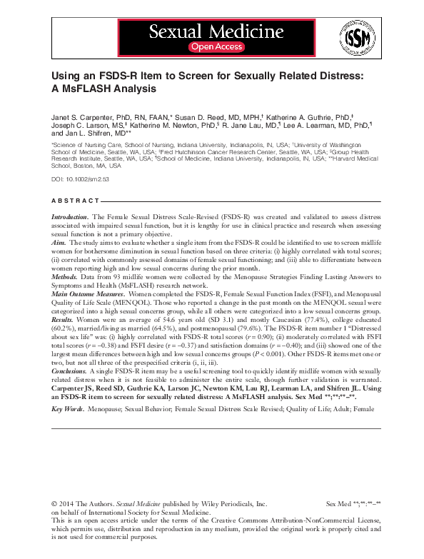 (PDF) Using an FSDS-R Item to Screen for Sexually Related Distress: A ...