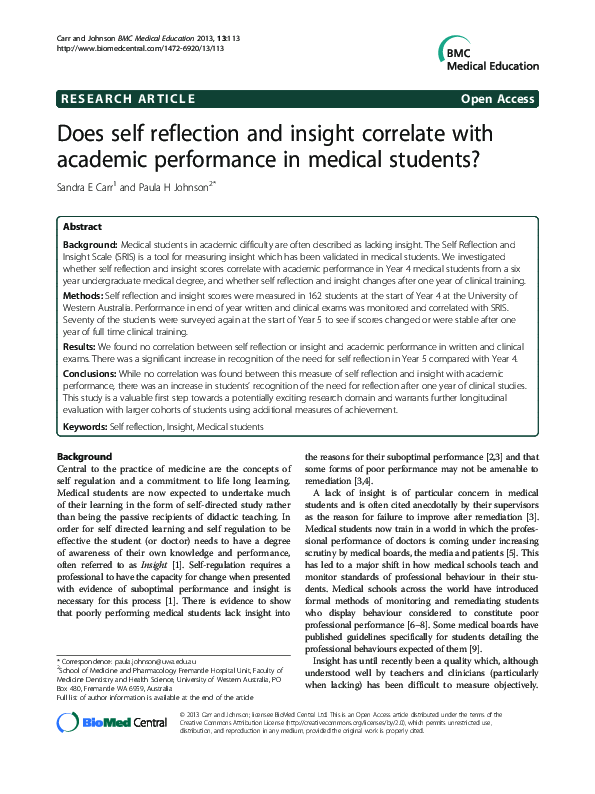 (PDF) Does self reflection and insight correlate with academic ...