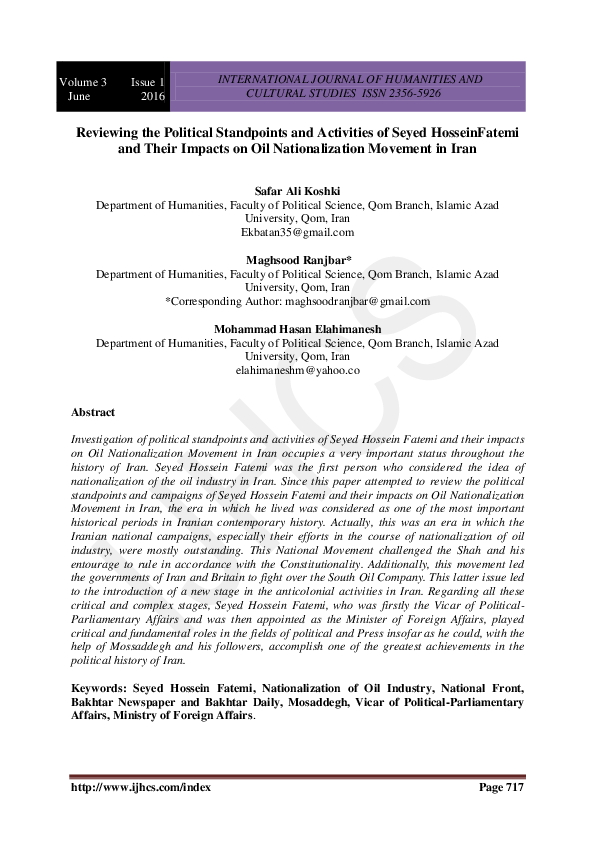 (PDF) Reviewing the Political Standpoints and Activities of Seyed ...