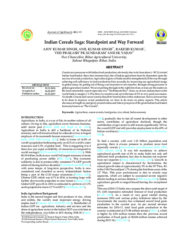 (PDF) Indian Cereals Saga: Standpoint and Way Forward