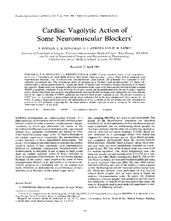 (PDF) Cardiac vagolytic action of some neuromuscular blockers