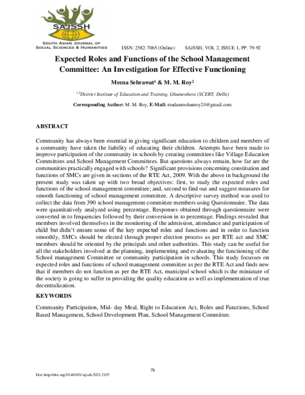 (PDF) Expected Roles and Functions of the School Management Committee ...