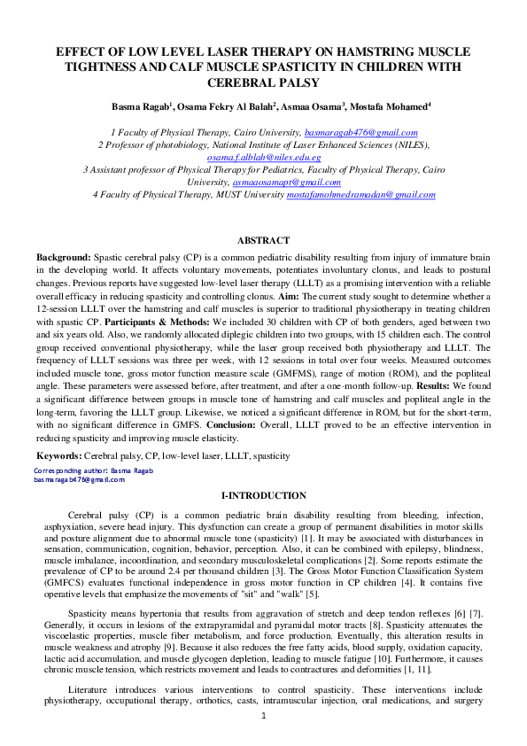 (PDF) EFFECT OF LOW LEVEL LASER THERAPY ON HAMSTRING MUSCLE TIGHTNESS ...