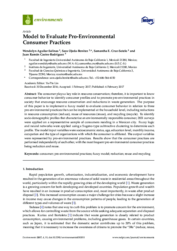 (PDF) Model to Evaluate Pro-Environmental Consumer Practices