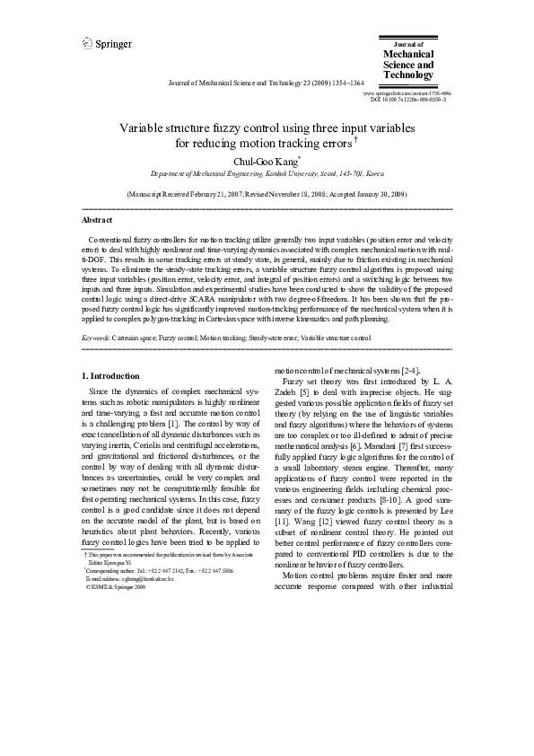 Pdf Variable Structure Fuzzy Control Using Three Input Variables For Reducing Motion Tracking