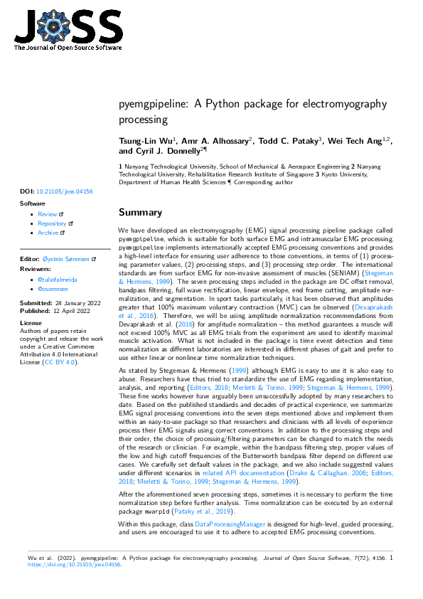 (PDF) pyemgpipeline: A Python package for electromyography processing