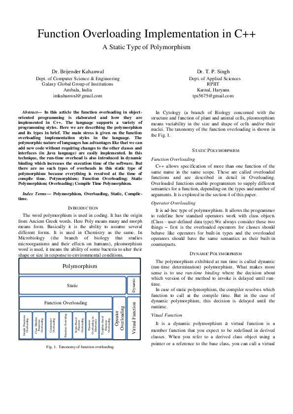 Pdf Function Overloading Implementation In C