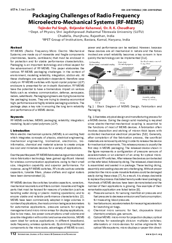 (PDF) Challenges of Radio Frequency MicroelectroMechanical Systems ( RF ...