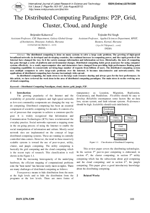 (PDF) The Distributed Computing Paradigms: P2P, Grid, Cluster, Cloud ...