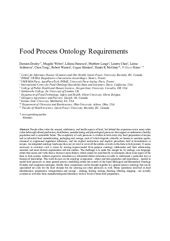(PDF) Food Process Ontology Requirements