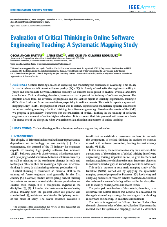 (PDF) Evaluation of Critical Thinking in Online Software Engineering ...
