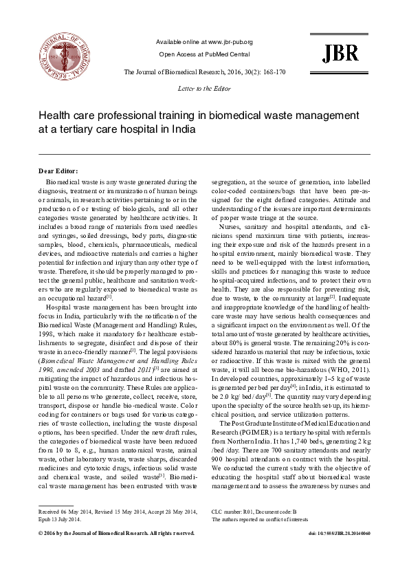 (PDF) Health care professional training in biomedical waste management ...