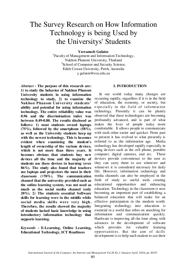 (PDF) The Survey research on how information technology is being used ...