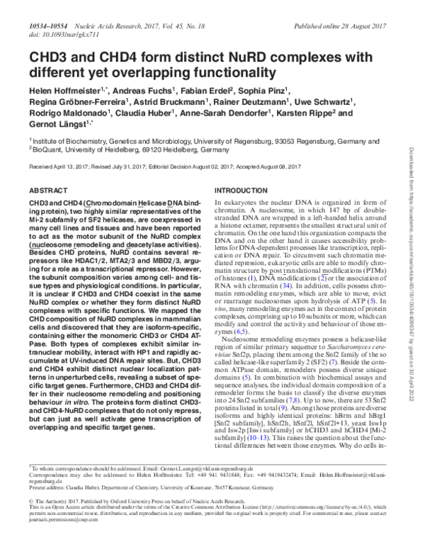 (PDF) CHD3 and CHD4 form distinct NuRD complexes with different yet ...