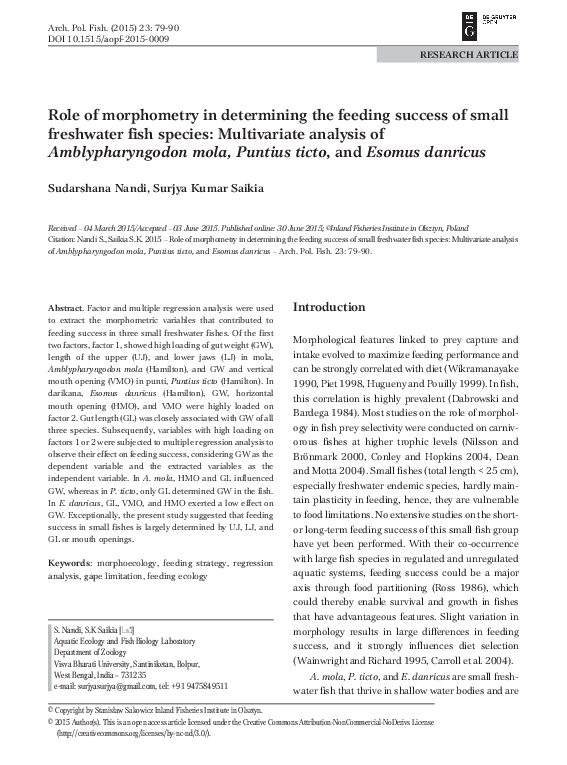 (PDF) Role of morphometry in determining the feeding success of small ...