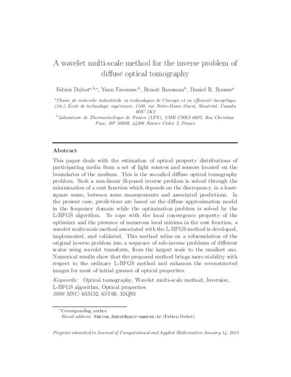 (PDF) A wavelet multi-scale method for the inverse problem of diffuse optical tomography