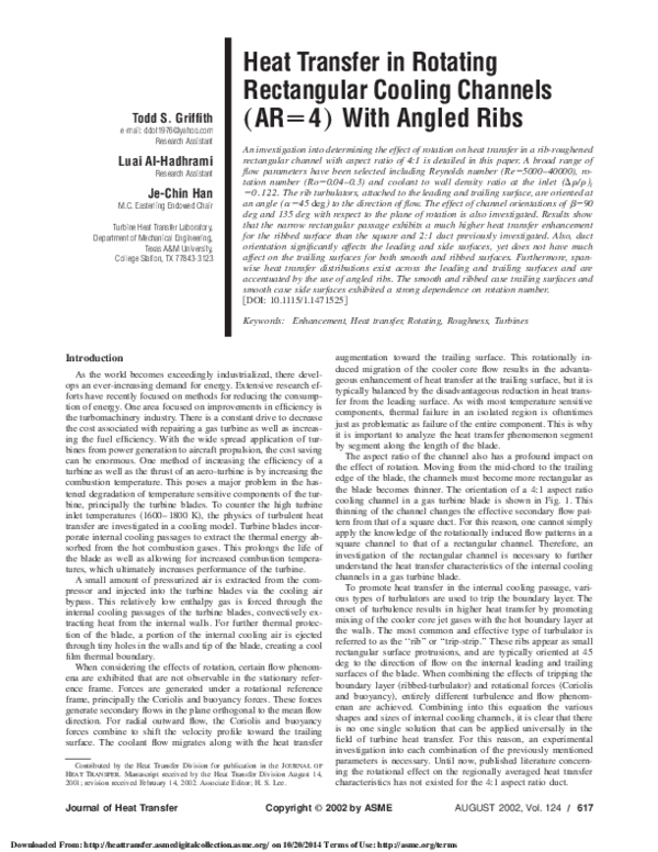 (PDF) Heat Transfer in Rotating Rectangular Cooling Channels AR=4 With ...