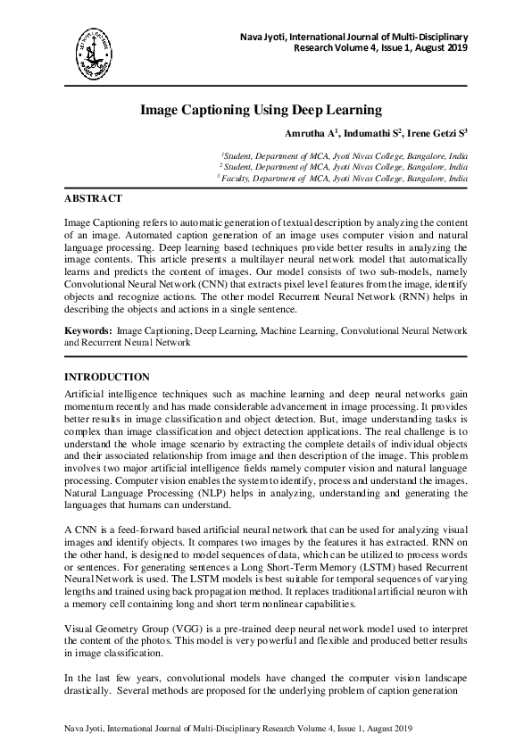 (PDF) Image Captioning using Deep Learning