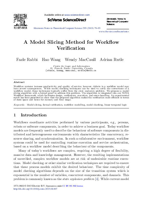 (PDF) A Model Slicing Method for Workflow Verification
