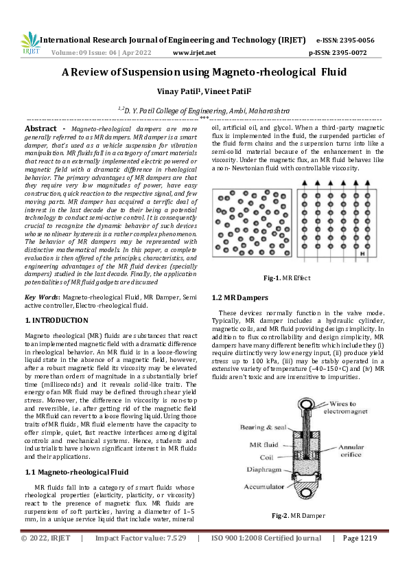 (PDF) A Review of Suspension using Magneto-rheological Fluid