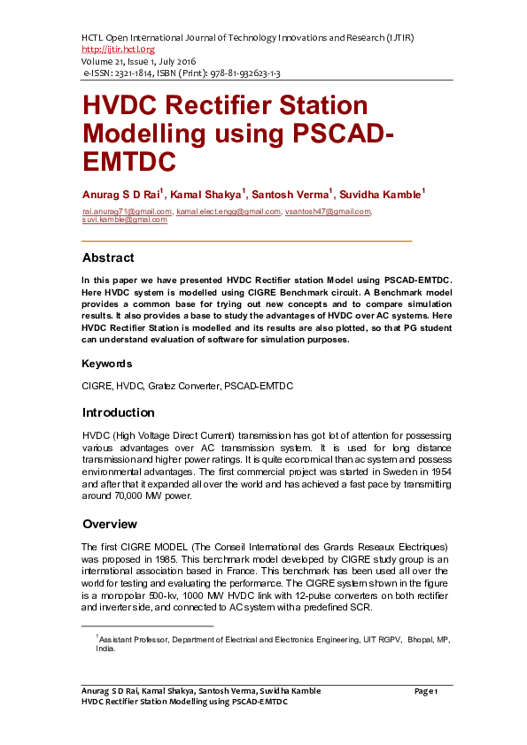 (PDF) Hvdc Rectifier Station Modelling Using Pscad-Emtdc