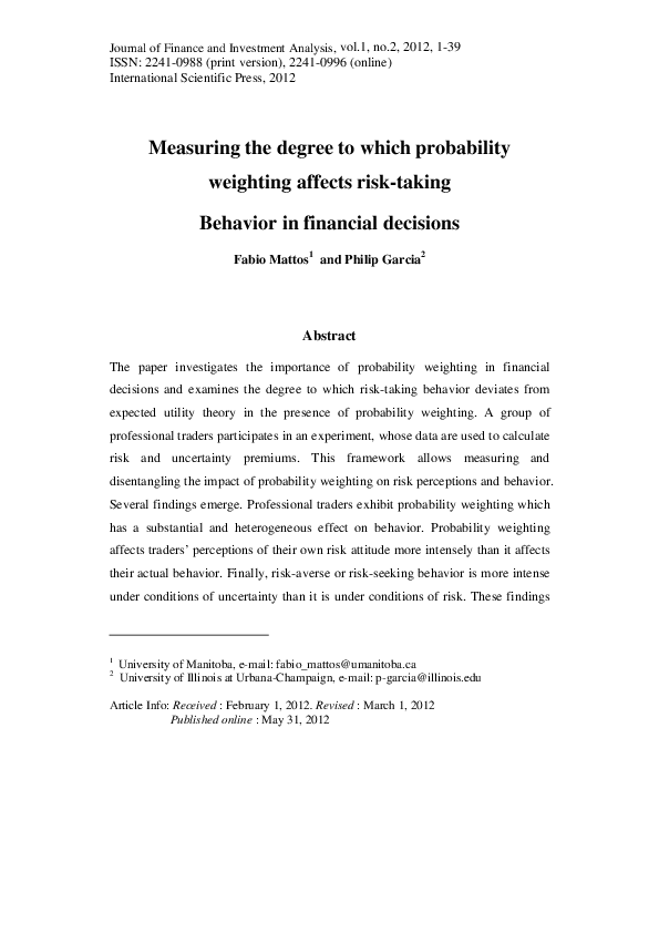(PDF) Measuring the degree to which probability weighting affects risk ...