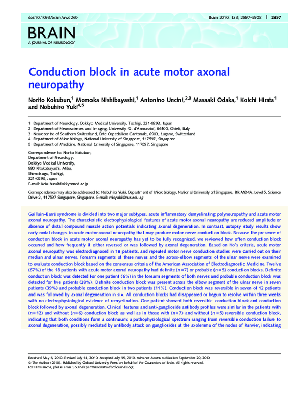 (PDF) Conduction block in acute motor axonal neuropathy