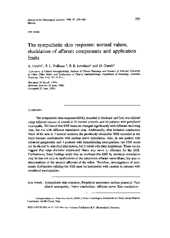 (PDF) The sympathetic skin response: Normal values, elucidation of ...