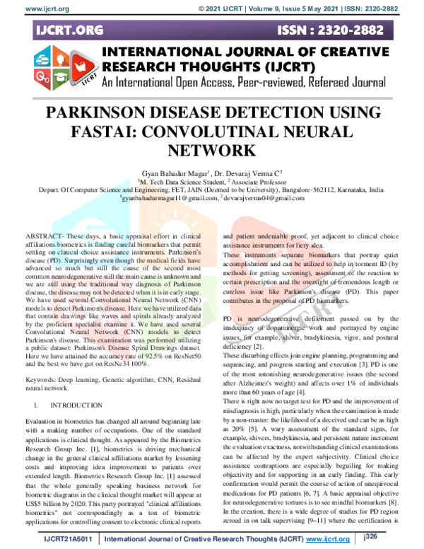 Pdf Parkinson Disease Detection Using Fastai Convolutinal Neural Network 