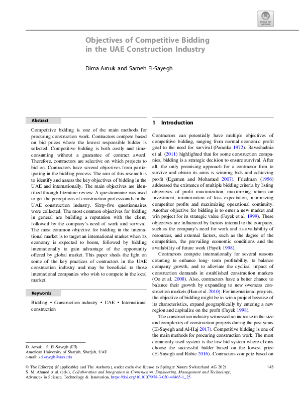 (PDF) Objectives of Competitive Bidding in the UAE Construction Industry