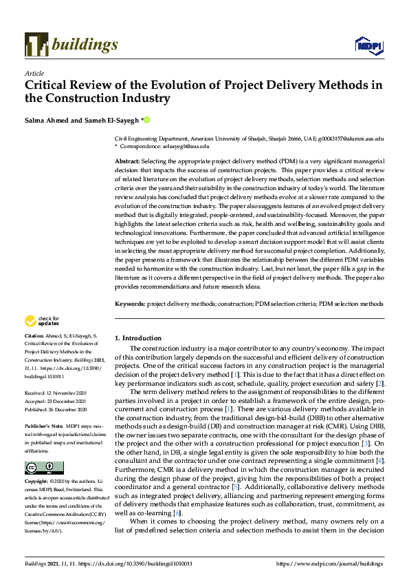 (PDF) Critical Review of the Evolution of Project Delivery Methods in ...