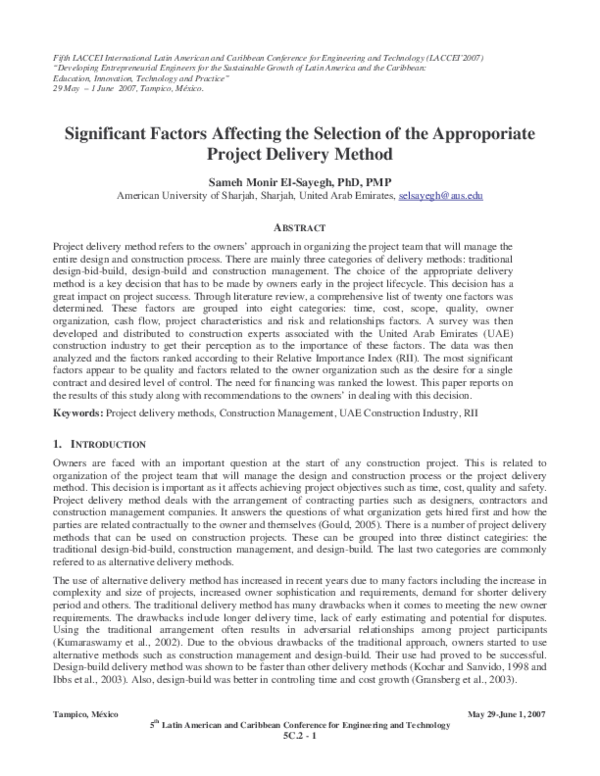 (PDF) Significant Factors Affecting the Selection of the Approporiate ...