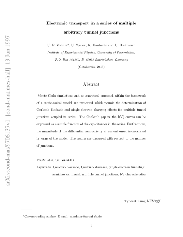 (PDF) Electronic transport in a series of multiple arbitrary tunnel junctions