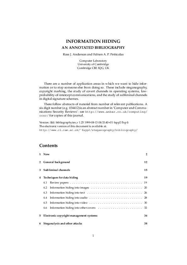 (PDF) Information Hiding -- An
