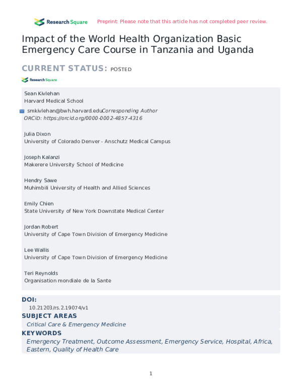 (PDF) Impact of the World Health Organization Basic Emergency Care ...